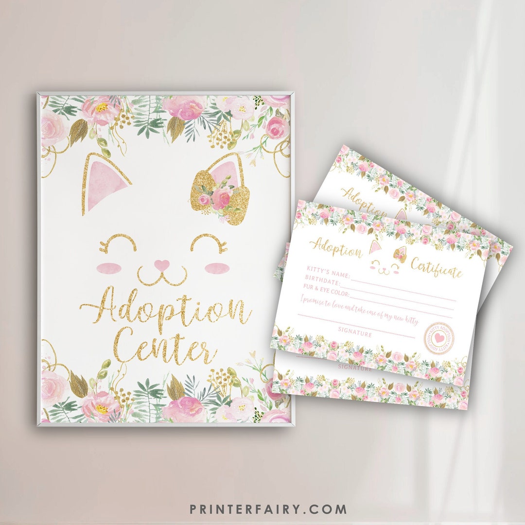 Floral Kitty Adoption Party, Pet Adoption Party, Sign and Adoption ...