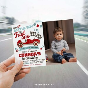 Race Car First Birthday Party Invitation With Photo, EDITABLE, Racing ...