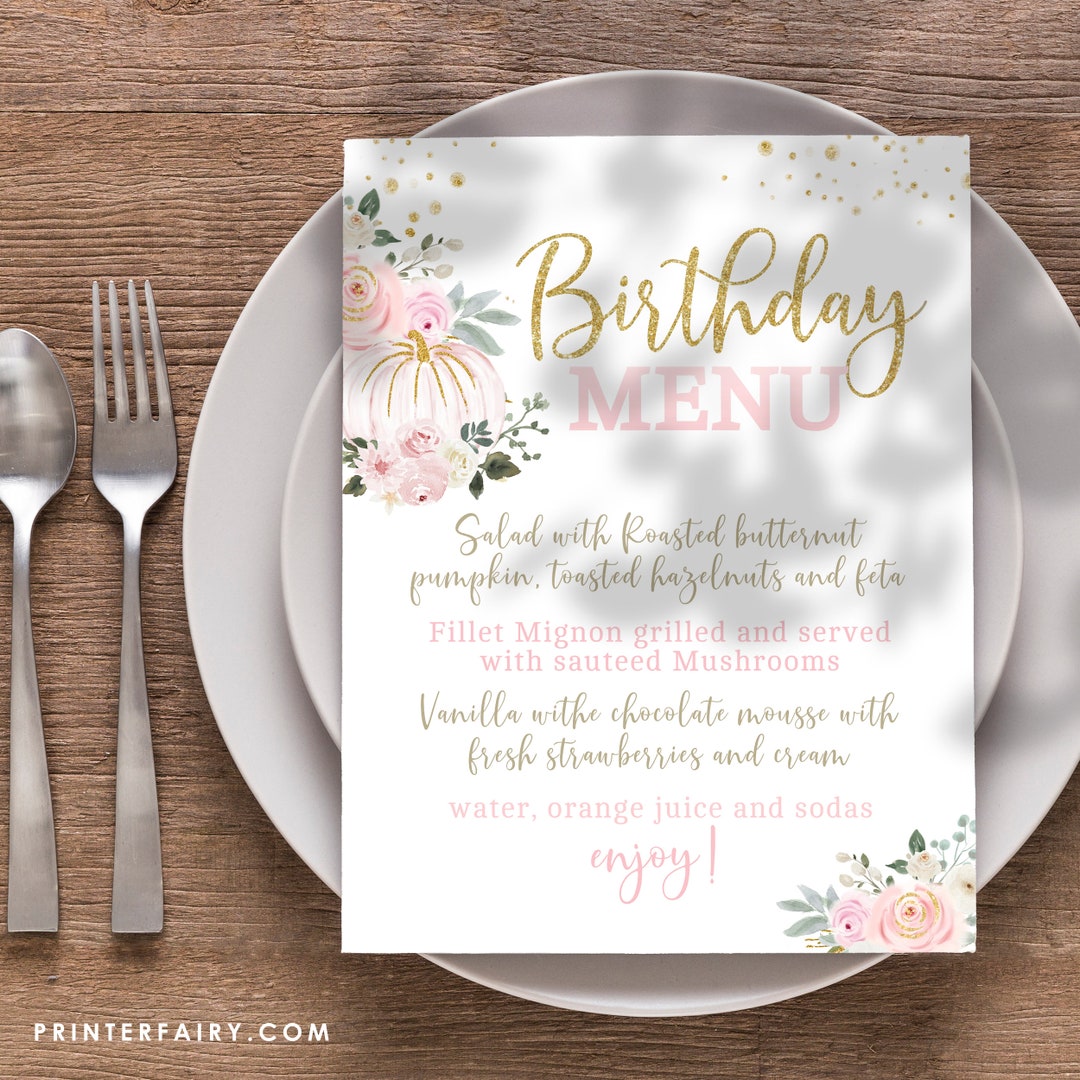 Editable Pumpkin Party Menu Sign, Fall Birthday Dinner Menu, Autumn ...