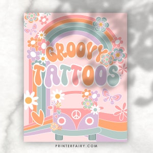 Groovy Tattoos Station Sign Groovy ONE Party TWO Groovy Activity Daisy ...