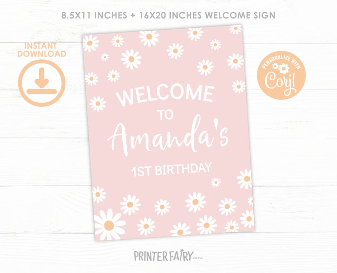 Daisy Welcome Sign, EDITABLE Daisy Birthday Party, Floral Birthday ...