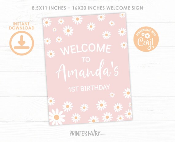 Daisy Welcome Sign EDITABLE Daisy Birthday Party Floral - Etsy