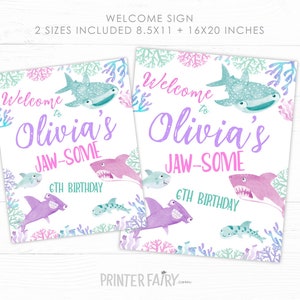 Shark Welcome Sign, EDITABLE, Shark Girl Birthday Party, Under the Sea ...