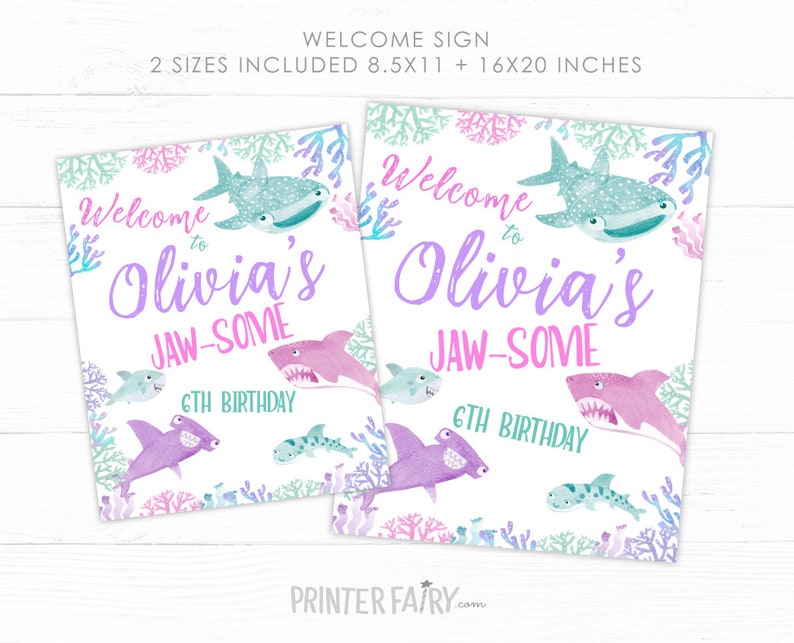 Shark Welcome Sign EDITABLE Shark Girl Birthday Party Under | Etsy