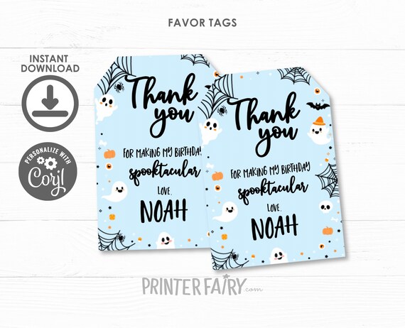 Spooky One Favor Tags, EDITABLE Halloween Favor Tags, Ghost Birthday ...