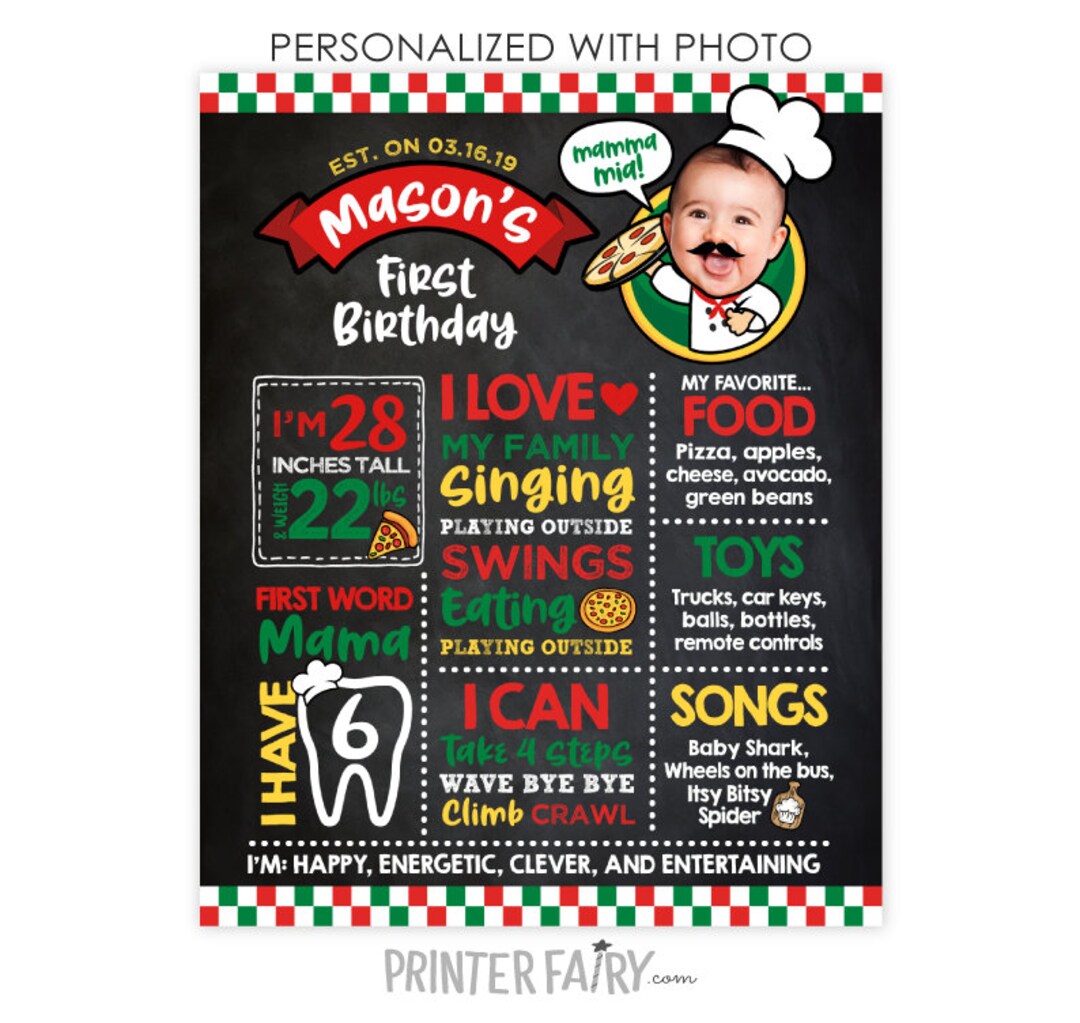 Pizza First Birthday Board With Photo, Pizza Birthday Party, Pizza ...