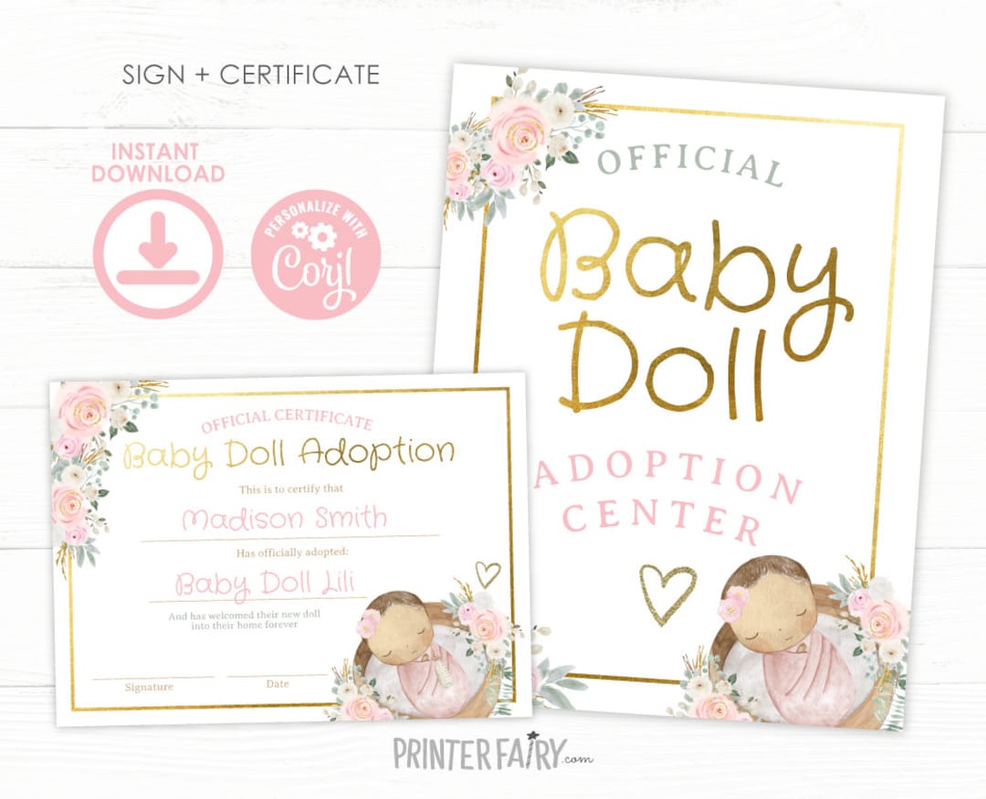 Doll Adoption Certificate, EDITABLE Adoption Certificate, Baby Doll ...