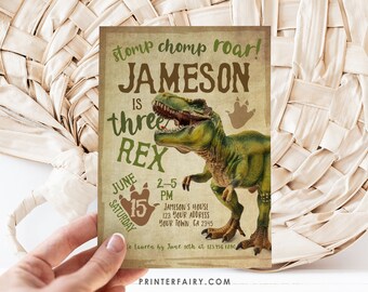 Editable Three Rex Invitation Boy Dinosaur Birthday Party - Etsy