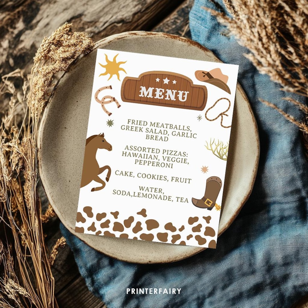 Rodeo Birthday Dinner Menu, EDITABLE, Cowboy Birthday Party Menu Sign ...