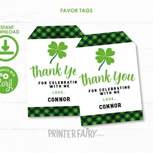 St Patricks Day Favor Tags Editable Template Printable Thank You Tags ...