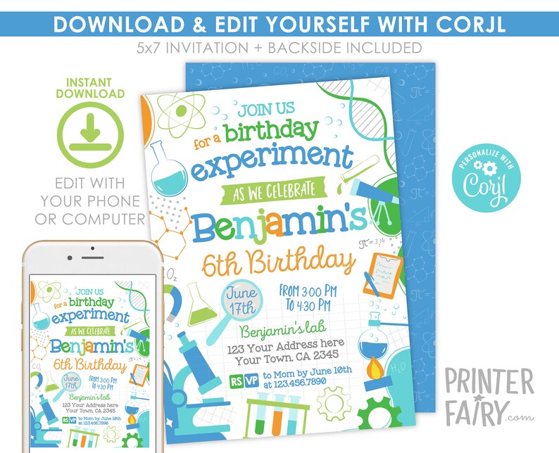 Science Birthday Party Invitation EDITABLE Science Theme - Etsy