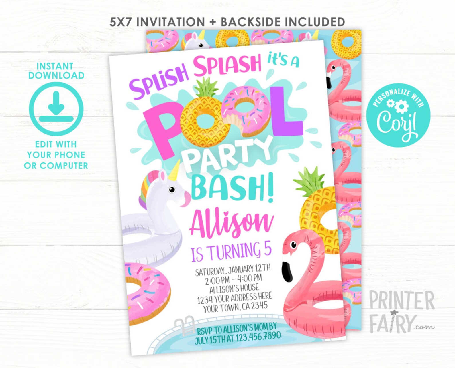 Pool Party Invitation, Pool Float Invite, Flamingo Invitation, EDITABLE ...