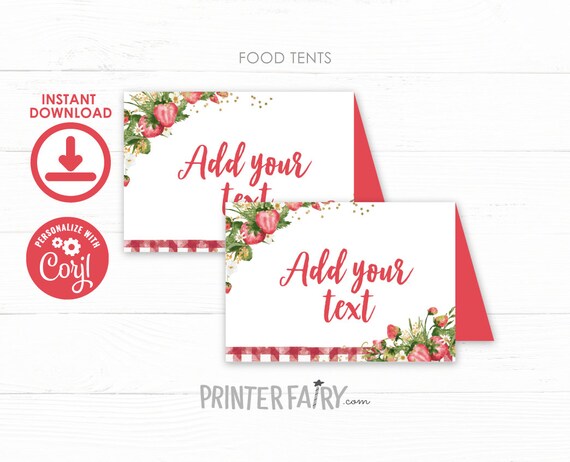 Strawberry Food Tents, Editable, Strawberry Label, Fruit Birthday Party ...