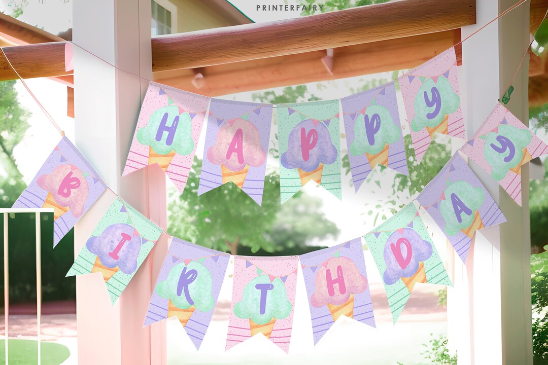 Ice Cream Birthday Banner, EDITABLE, Add Your Own Wording, Instant ...