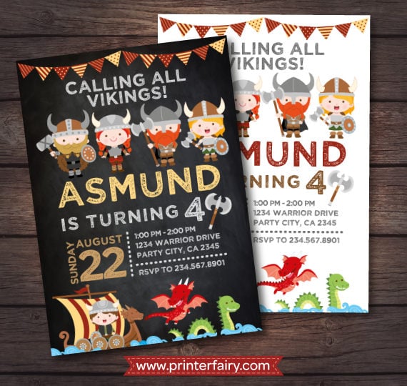 Dragon Birthday Invitation, Viking Birthday Invitation, Dragon Party ...