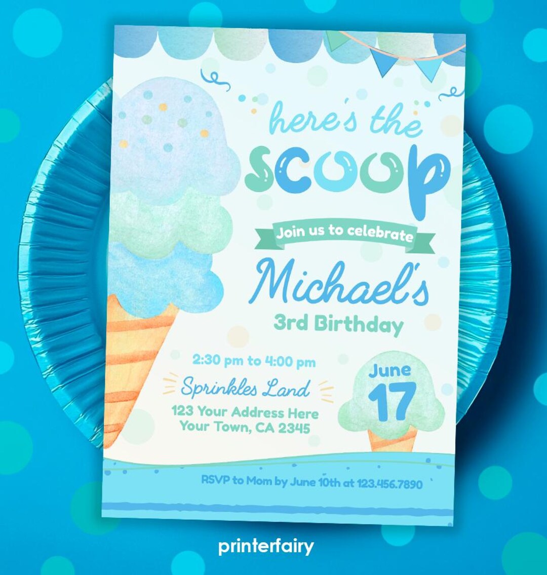 Ice Cream Birthday Party Invitation Editable Template, Ice Cream Party ...