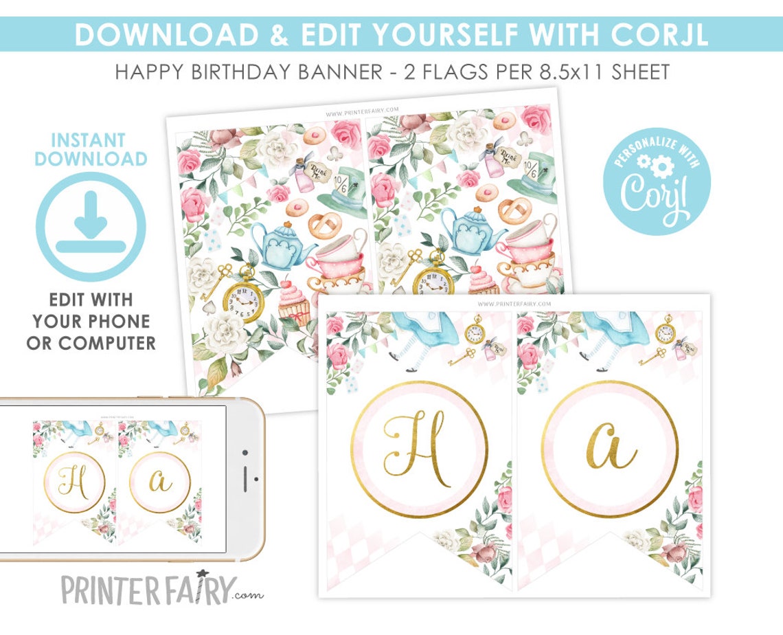 Alice in Wonderland Banner EDITABLE Banner Alice in | Etsy