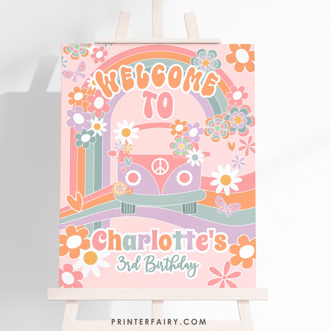Editable Groovy Welcome Sign Groovy ONE Party TWO Groovy Sign Daisy ...