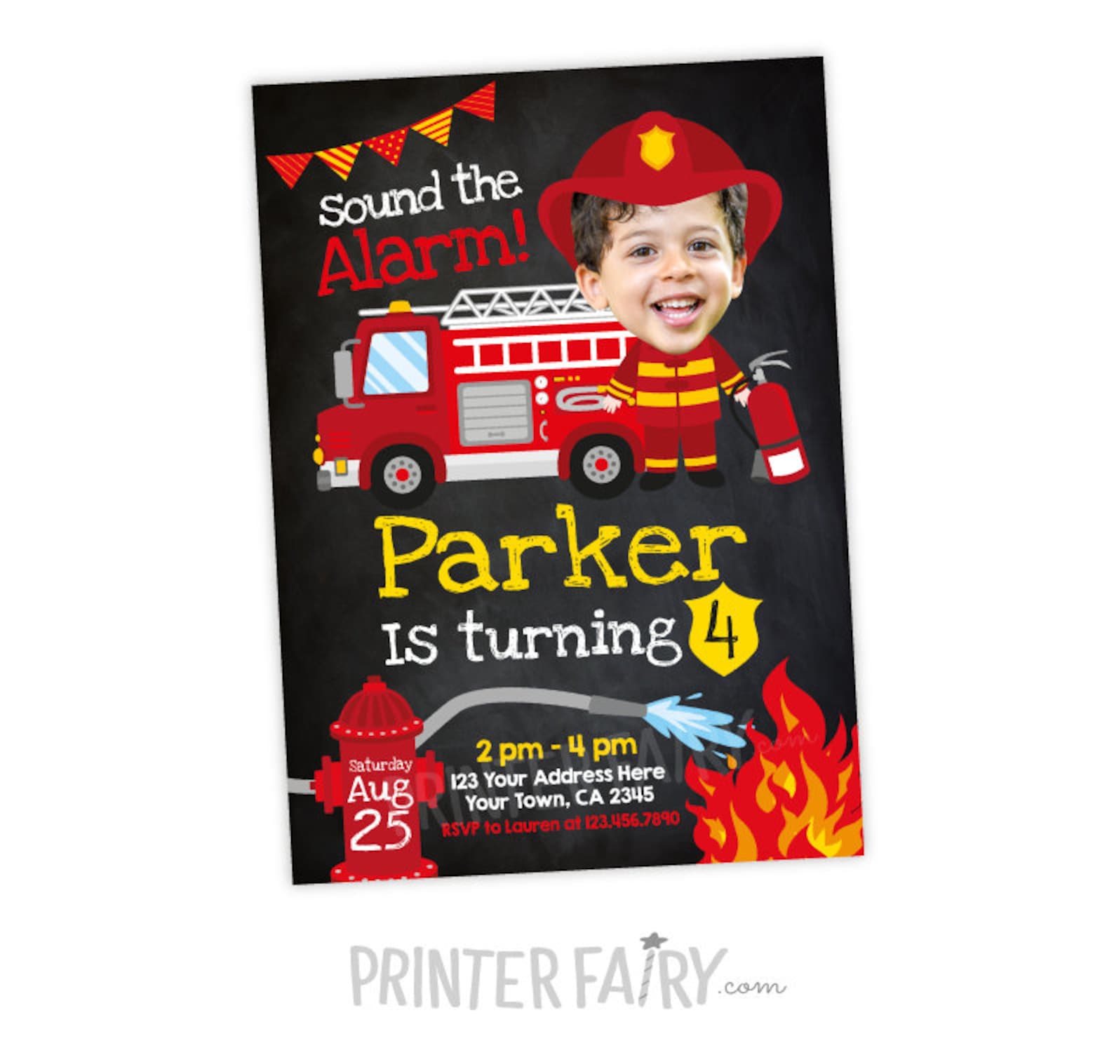 Firefighter Invitation With Photo Fire Fighter Birthday - Etsy