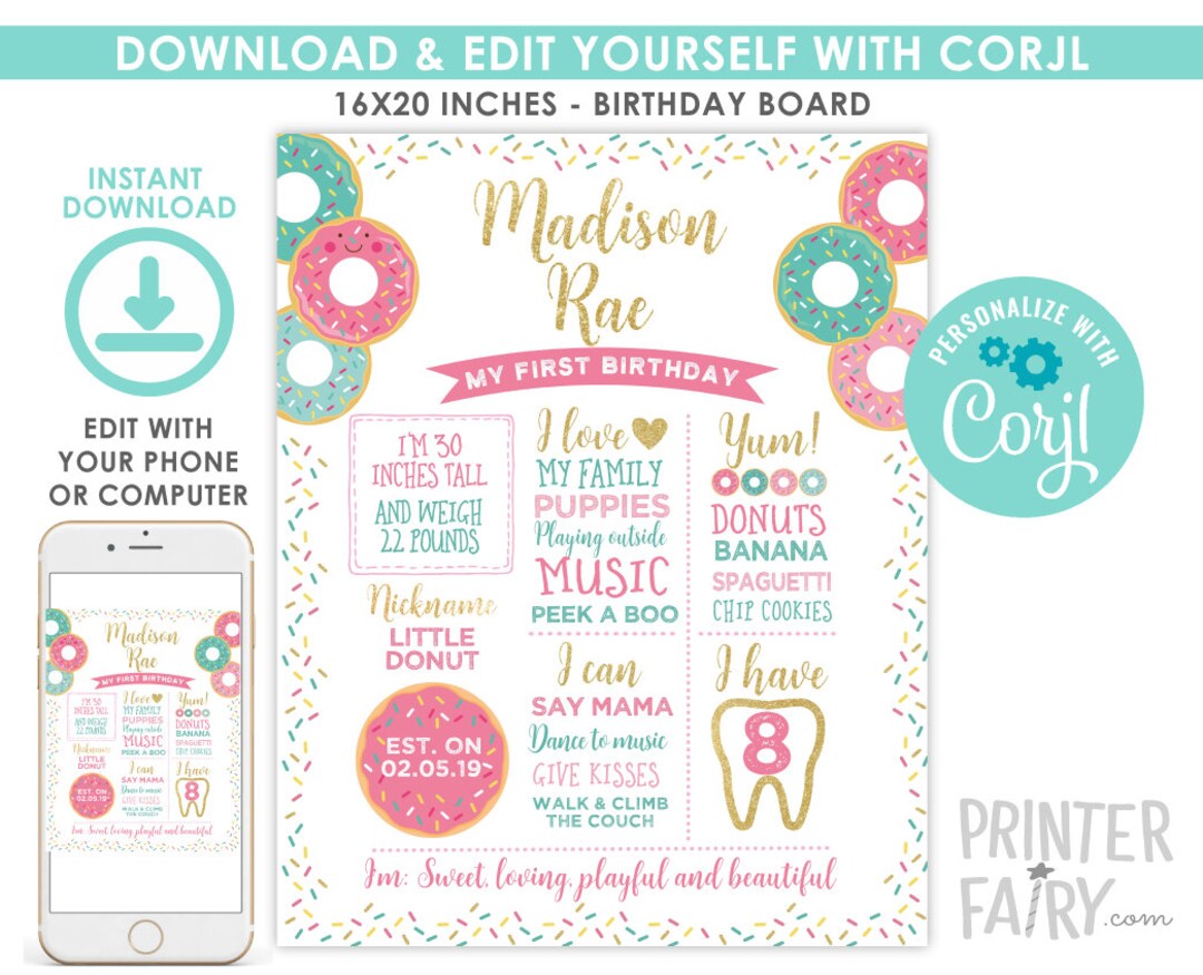 Donut Birthday Board, EDITABLE, Donut Birthday Decorations, EDIT ...