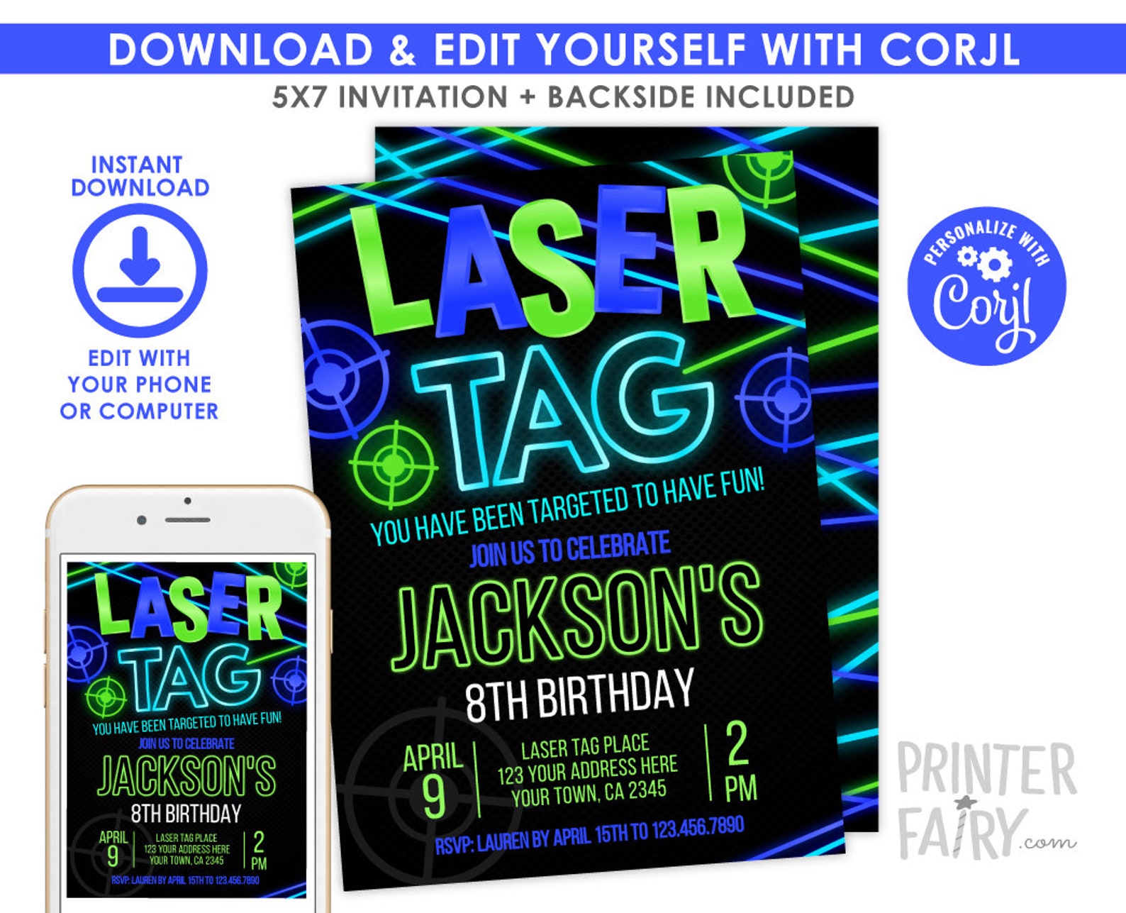 Laser Tag Birthday Invitation EDITABLE Laser Tag Invitation | Etsy