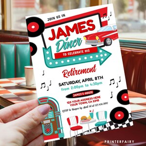 Diner Retirement Party Invitation, Editable, 1950's Party Invite ...