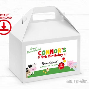 Farm Birthday Party Favor Box Label, Editable, Farm Animals Party ...