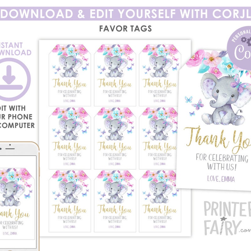 Elephant Favor Tag - Etsy