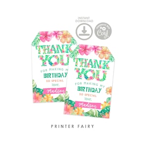 Luau Birthday Party Thank You Tags, Hawaiian Favor Tag, Tropical ...