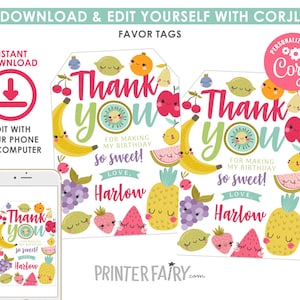 Tutti Frutti Favor Tags, Editable Pineapple Thank You (instant Download ...