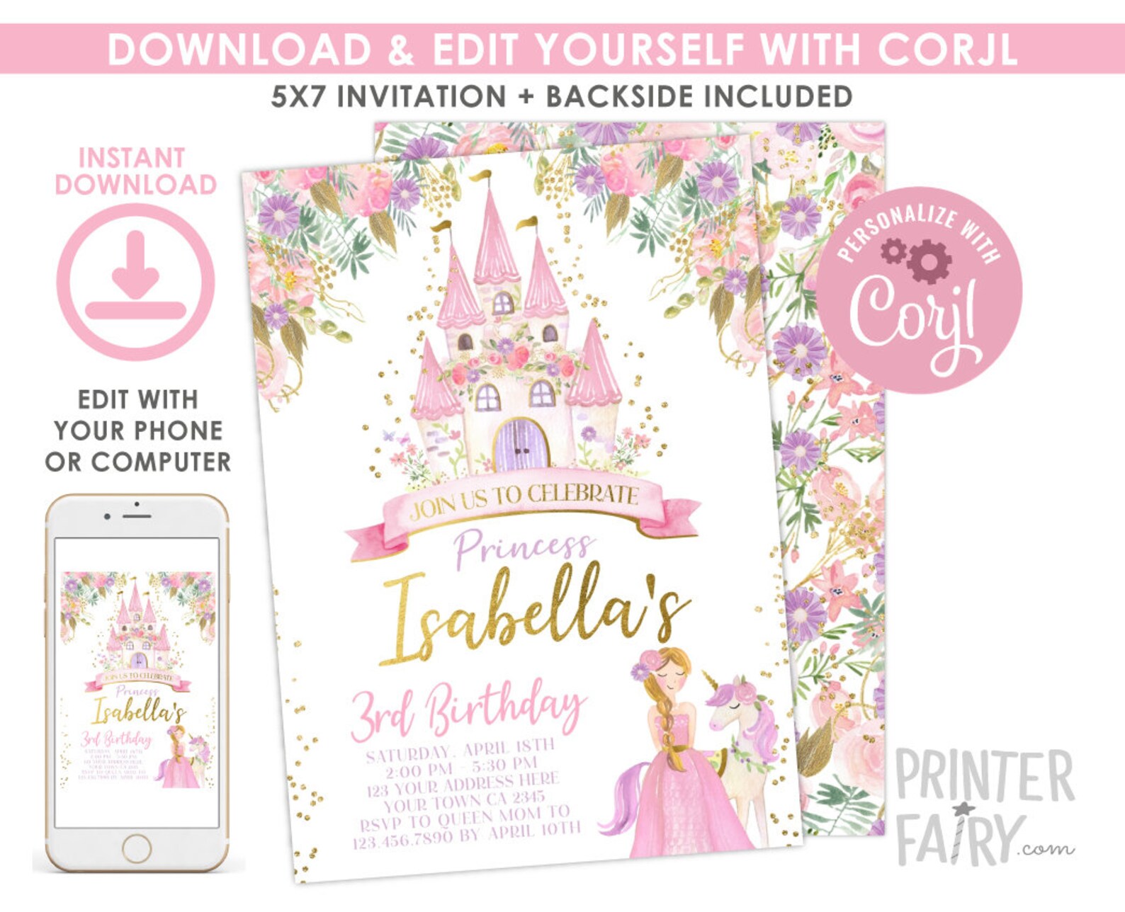 Princess Birthday Invitation EDITABLE Royal Birthday | Etsy