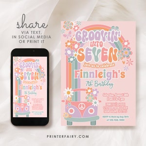Editable Groovin Into Seven Groovy Invitation 7th Birthday Daisy ...