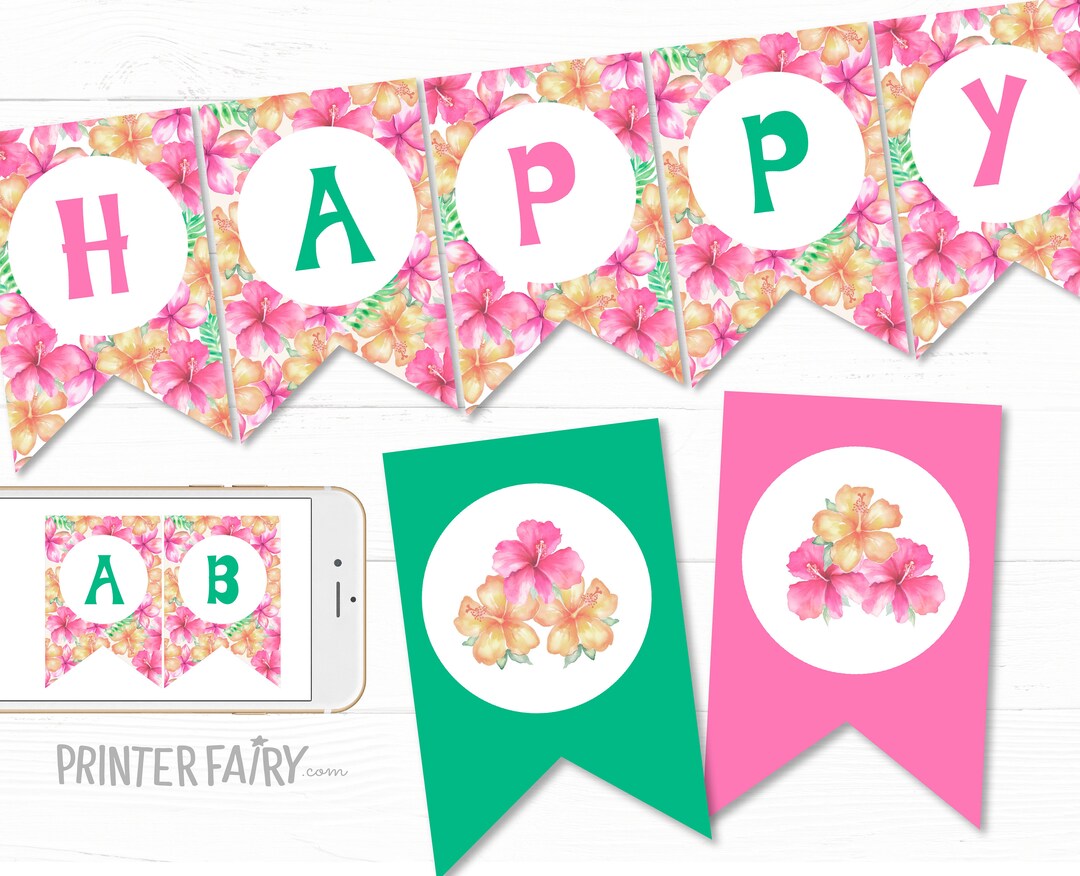 Luau Birthday Party Banner, Hawaiian Birthday Decorations, Tropical ...