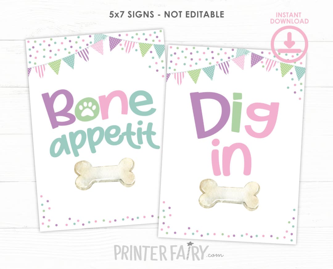 Dog Birthday Signs, Bone Appetit, Dig In, 5x7 (instant Download) - Etsy