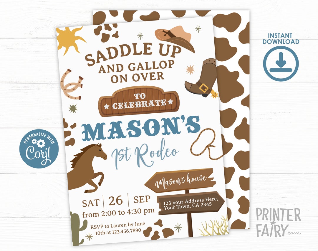 Rodeo First Birthday Invitation, EDITABLE, Cowboy Birthday Party ...