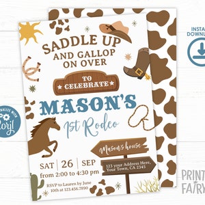 Rodeo First Birthday Invitation, EDITABLE, Cowboy Birthday Party ...