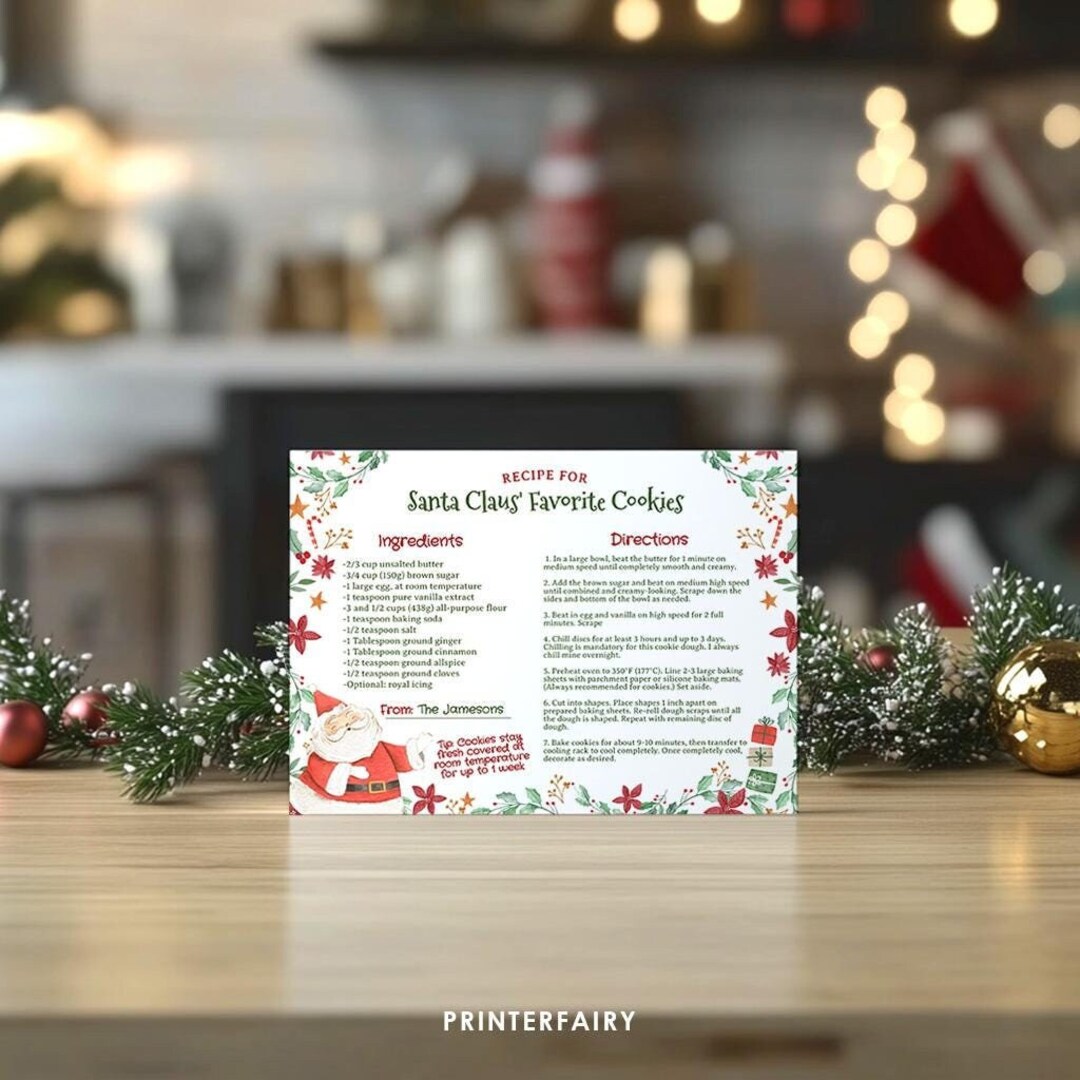 Christmas Recipe Card, EDITABLE, Cookie Exchange Party, Cookie Recipe ...