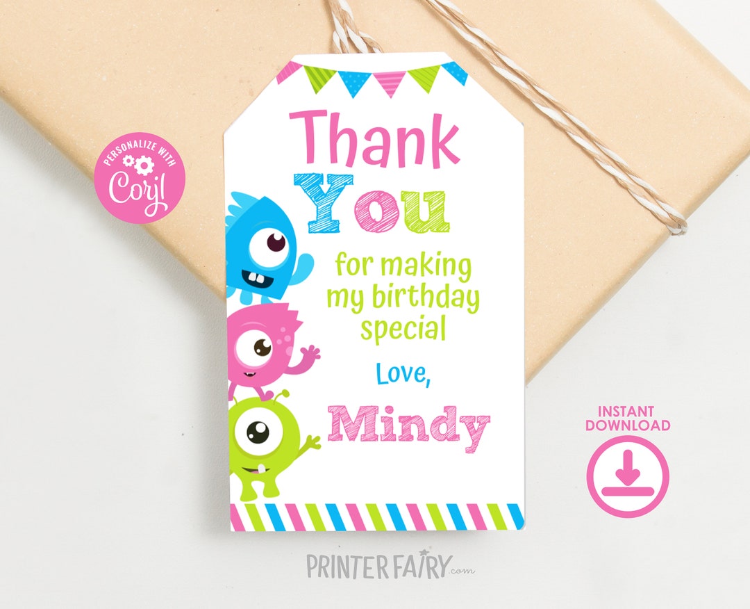 Little Monster Birthday Party Favor Tags, EDITABLE, Monsters Party ...