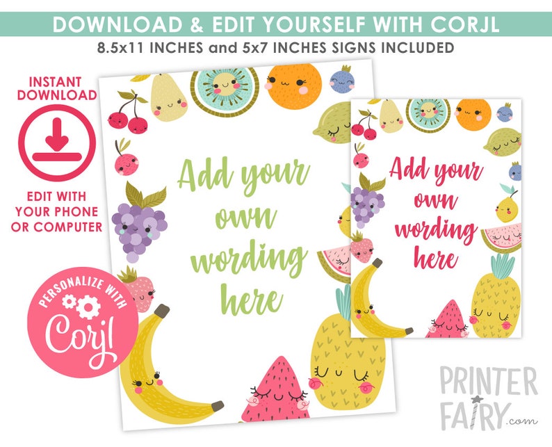 Fruit Sign Editable Tuttifrutti Birthday Decorations Summer - Etsy