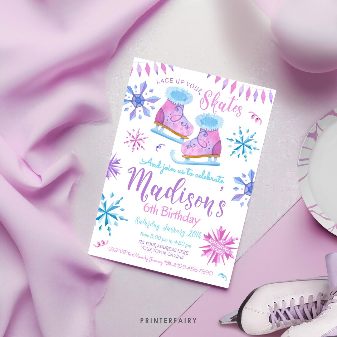 Ice Skating Birthday Party Invitation, Editable Winter Wonderland ...