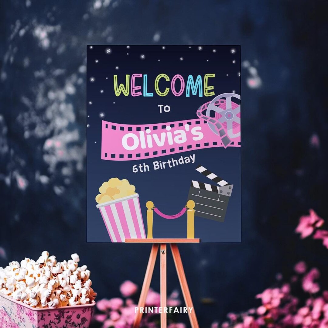 Movie Party Welcome Sign Template, Editable Movie Night Birthday Party ...
