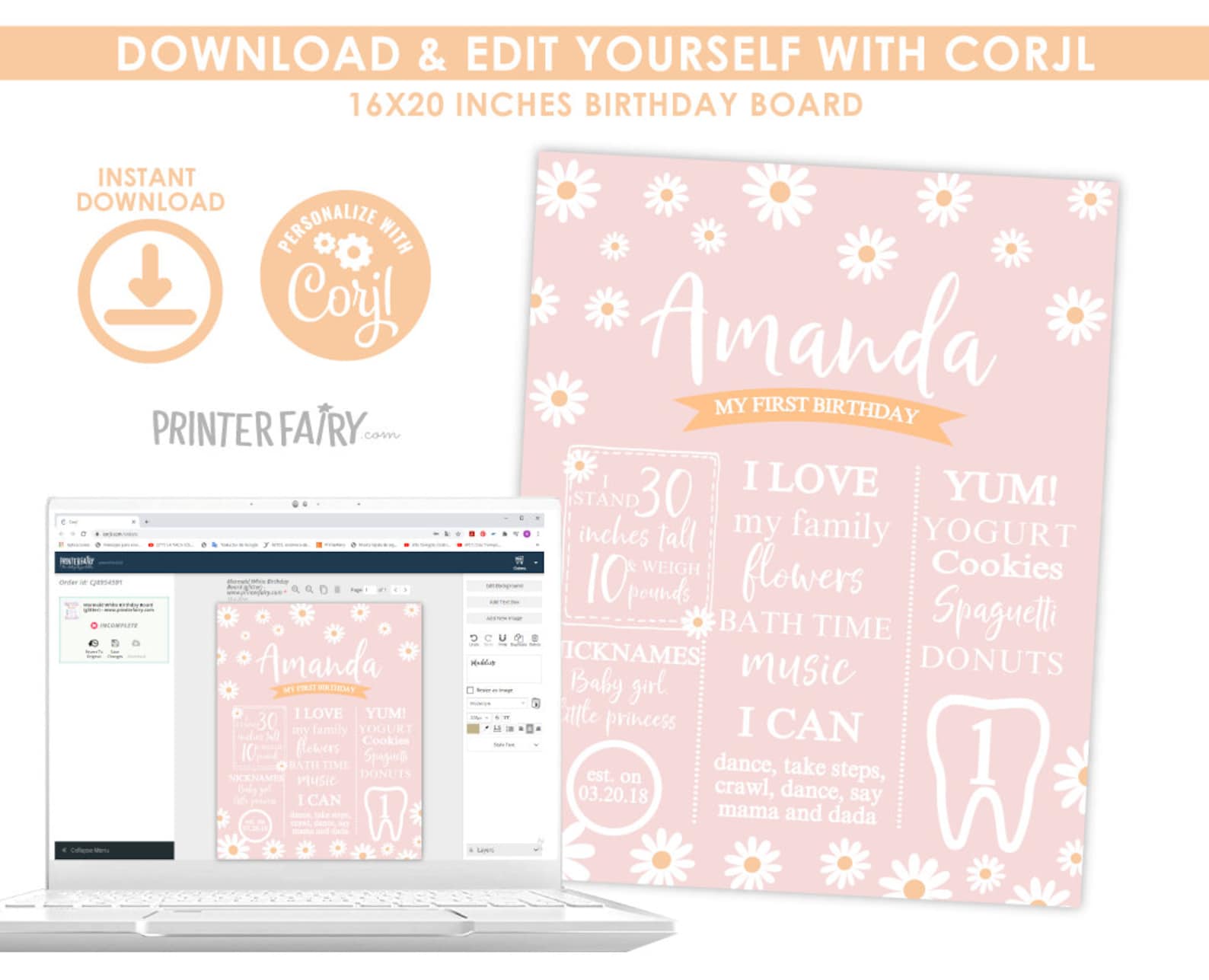 Daisy Milestones Board EDITABLE Daisy Birthday Party Floral - Etsy