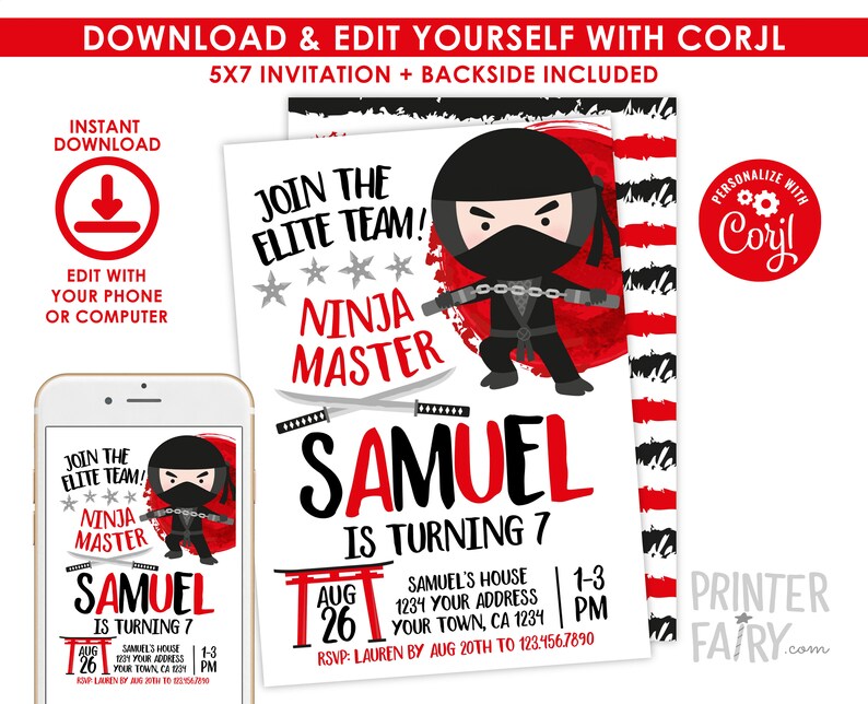 Ninja Birthday Invitation, EDITABLE Invitation, Martial Arts Birthday ...