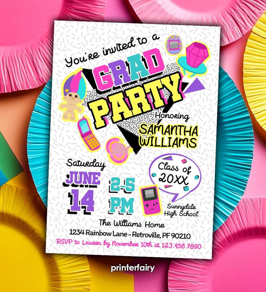 Graduation Invitation Editable Template 90s Grad Party Digital or ...