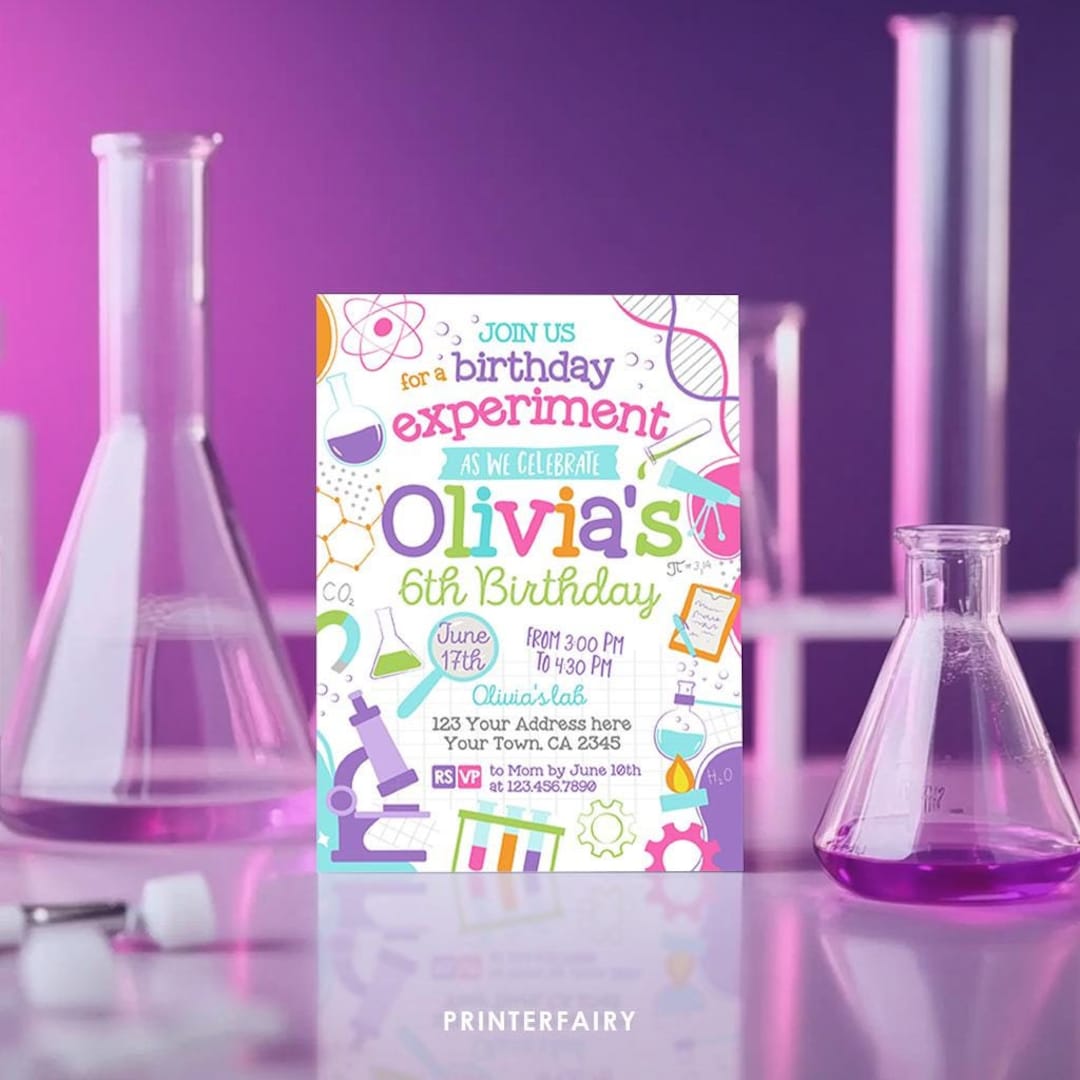 Science Birthday Party Invitation, EDITABLE, Scientifics Party, Girls ...