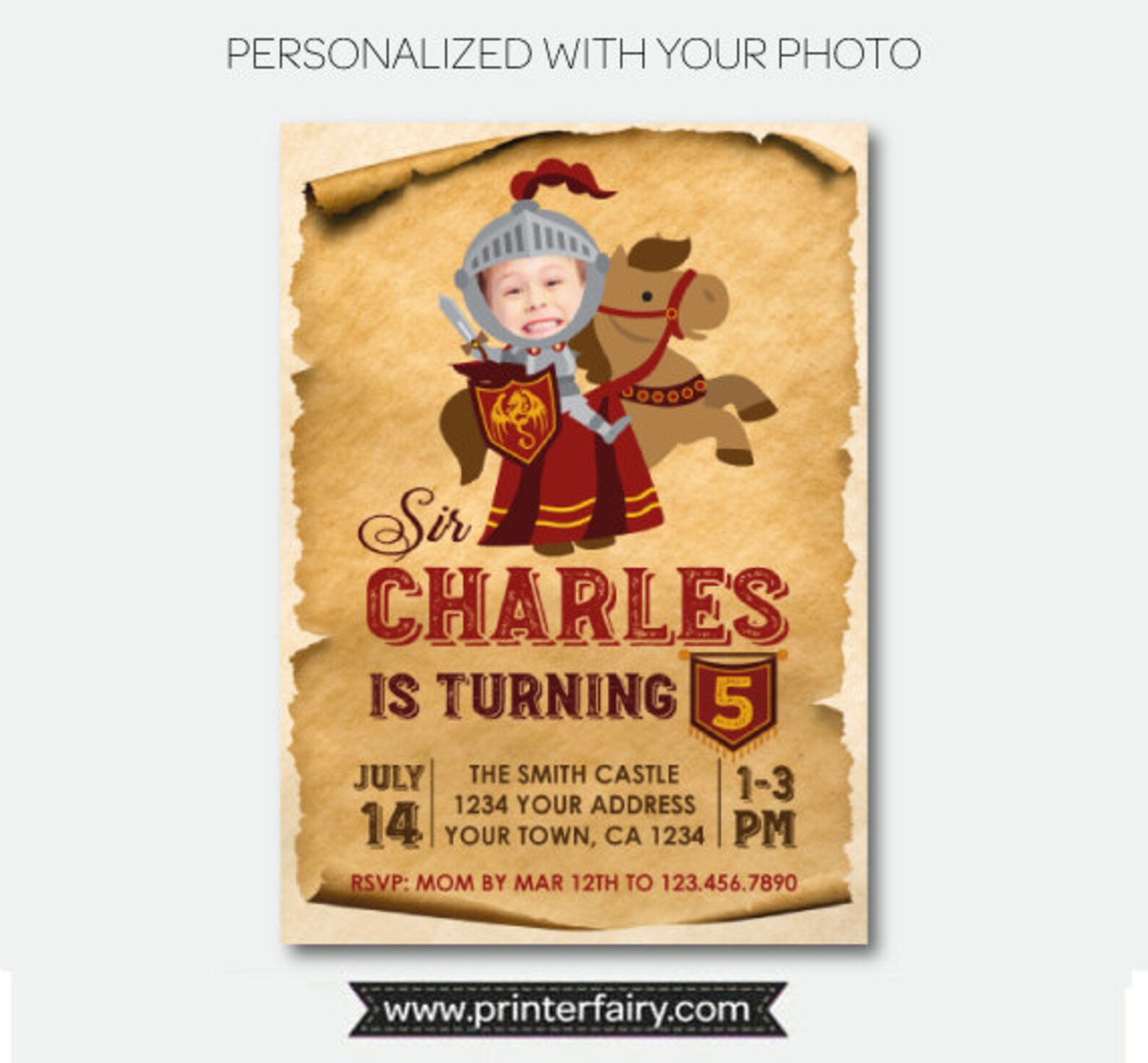 Knight Birthday Invitation With Photo Medieval Birthday | Etsy