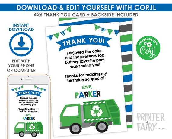 Stickers, Labels & Tags Labels Garbage Truck Birthday Party Decor ...