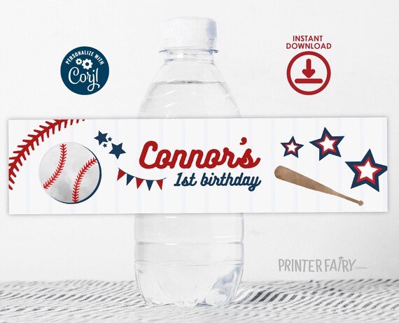 Baseball Water Bottle Label, EDITABLE, Baseball Birthday Label ...