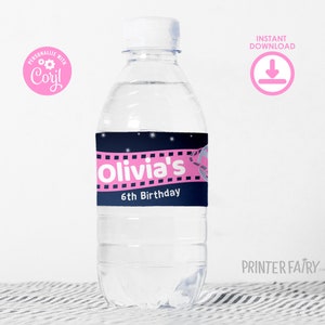 Movie Birthday Water Bottle Label, Editable Movie Night Birthday Party ...