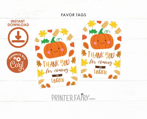 Little Pumpkin Favor Tags, EDITABLE, Little Pumpkin Thank You Tags ...